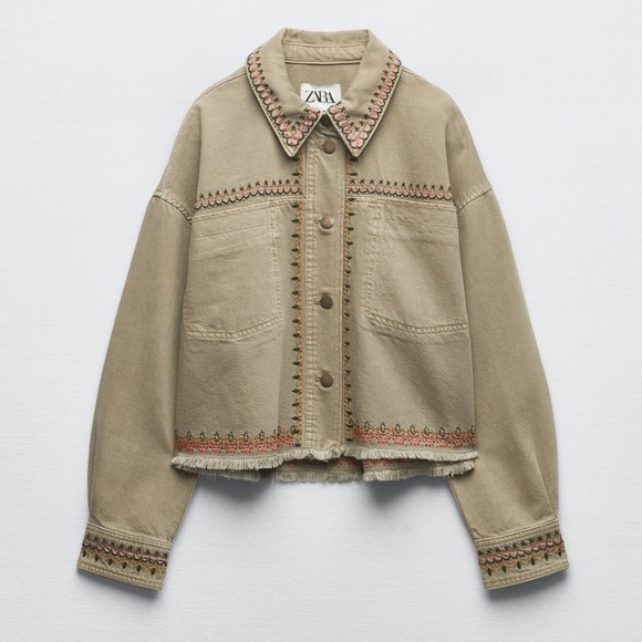 Zara | Jackets & Coats | Zara Womens Collection Embroidered Overshirt ...